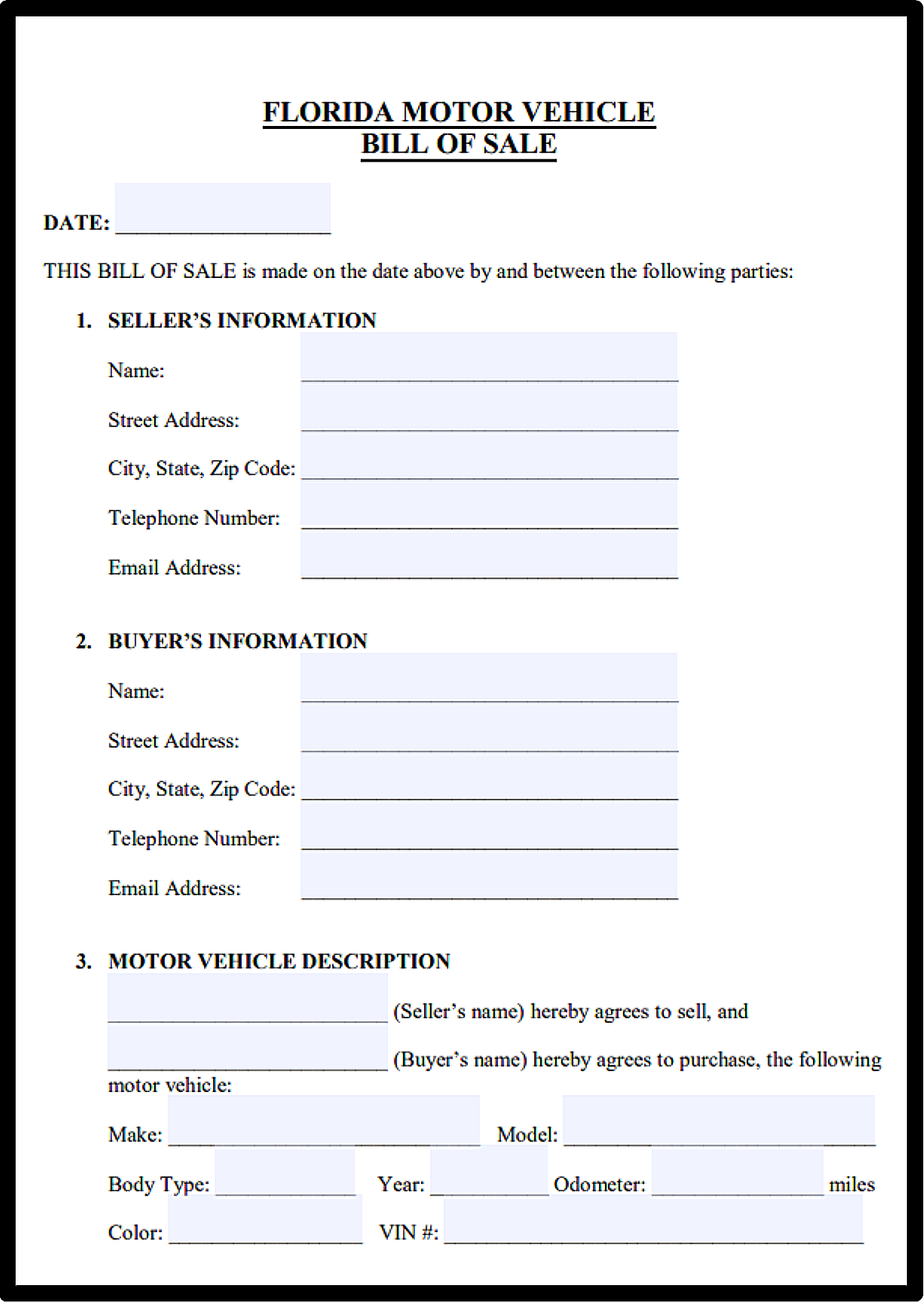 Free Florida Bill of Sale Word [Printable, Fillable Templates] - Bill ...