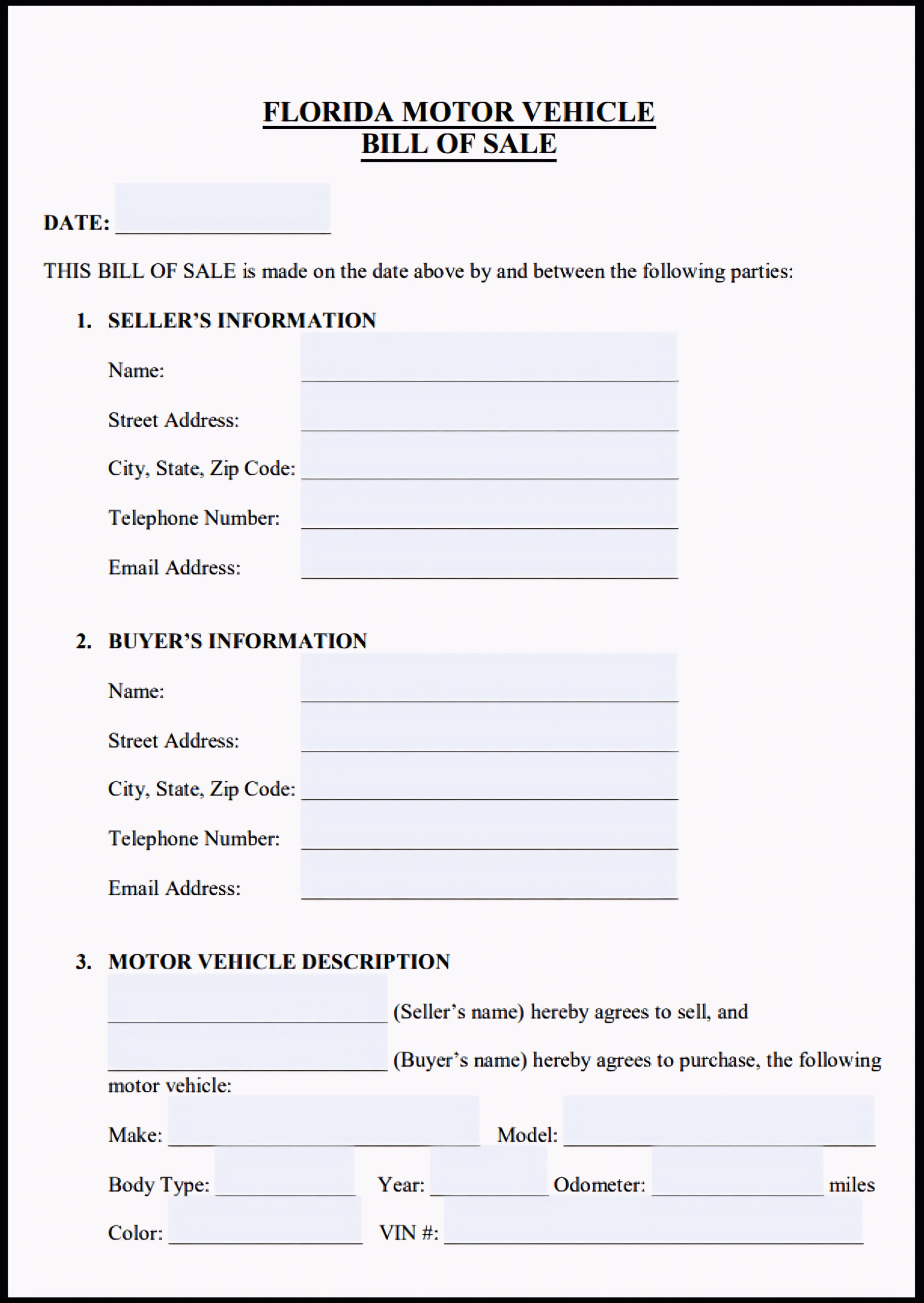 Florida Vehicle Bill of Sale [Free, PDF, Word, Printable, Fillable ...