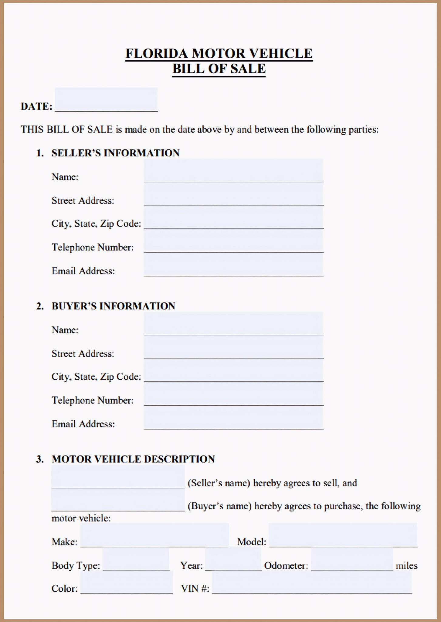 Florida Vehicle Bill of Sale [Free, PDF, Word, Printable, Fillable ...