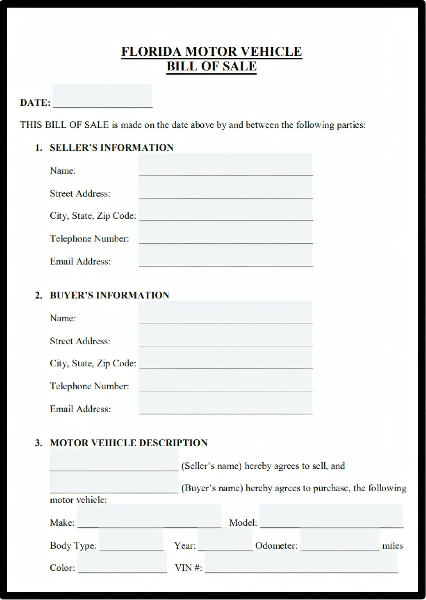 Automobile Bill of Sale Florida [Free, PDF, Word, Printable, Fillable ...