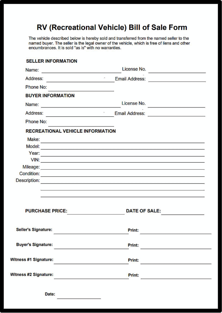 Bill of Sale for RV in Florida [Free, PDF, Word, Printable, Templates ...